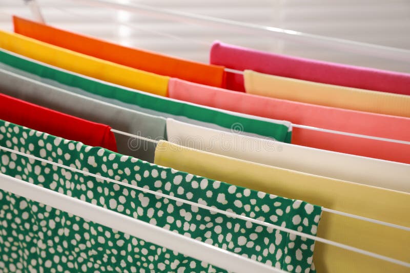 Different Apparel Drying on Clothes Airer, Closeup Stock Photo - Image ...