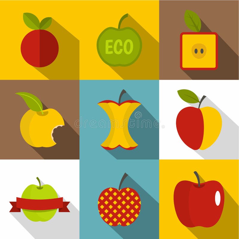 Different Apple Logo Icons Set, Flat Style Stock Vector - Illustration ...