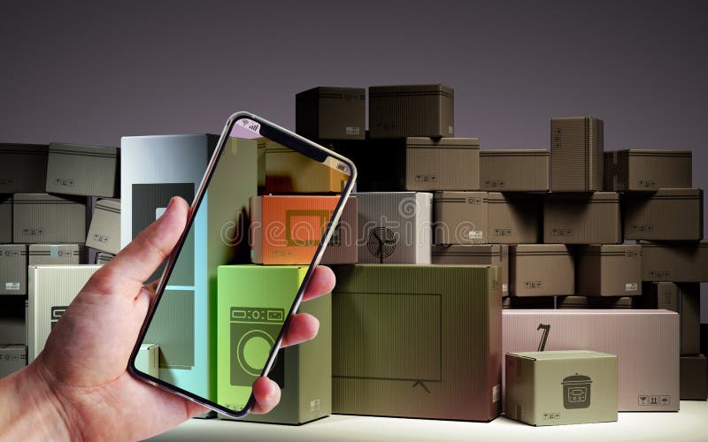 Different Appliance Boxes Set on Ground Concept of Online Ordering 3d ...