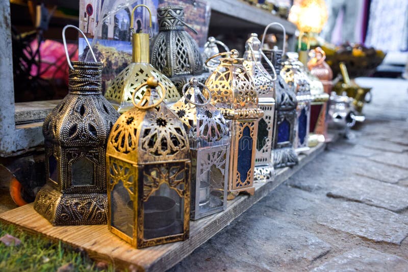 Different Arabic Style Lamps Displayed at Marrakech Zouk Stock Photo ...