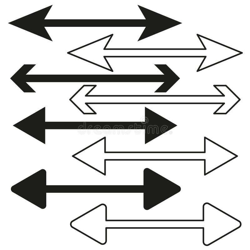 Different Arrow Shapes. Directional Arrow Icons. Vector Line Art. Black ...