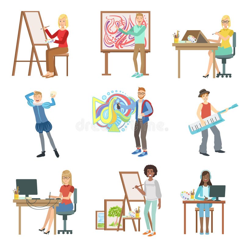 Different Artistic Professions Set of Illustrations Stock Vector ...