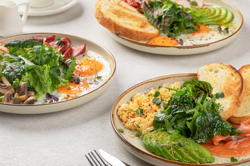 Different Assorted Breakfast Set Stock Photo - Image of protein ...