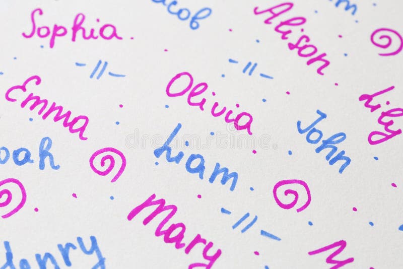 Different Baby Names Written on Paper, Above View Stock Image - Image ...