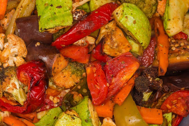 Different Baked Vegetables, Top View Close-up Stock Photo - Image of ...