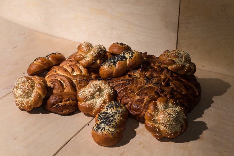 Different Bakery Products on a Wooden Background Stock Image - Image of ...
