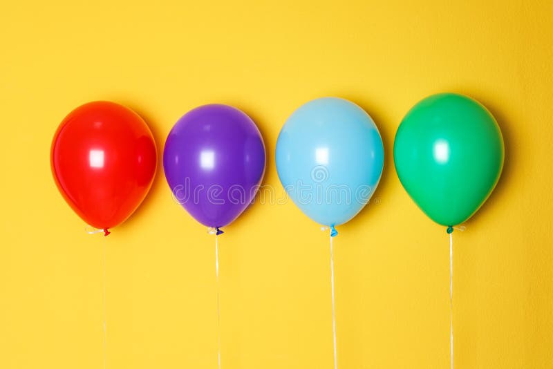 Different Balloons Near Wall. Festive Decor Stock Photo - Image of ...