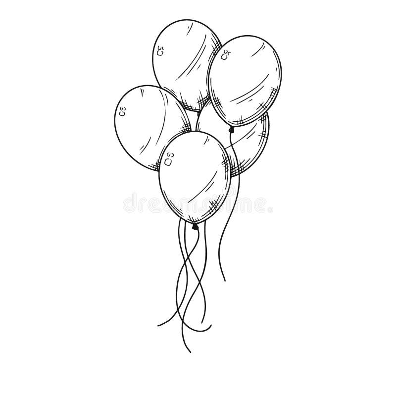 Different Balloons. Inflatable Balls on a String Stock Illustration ...