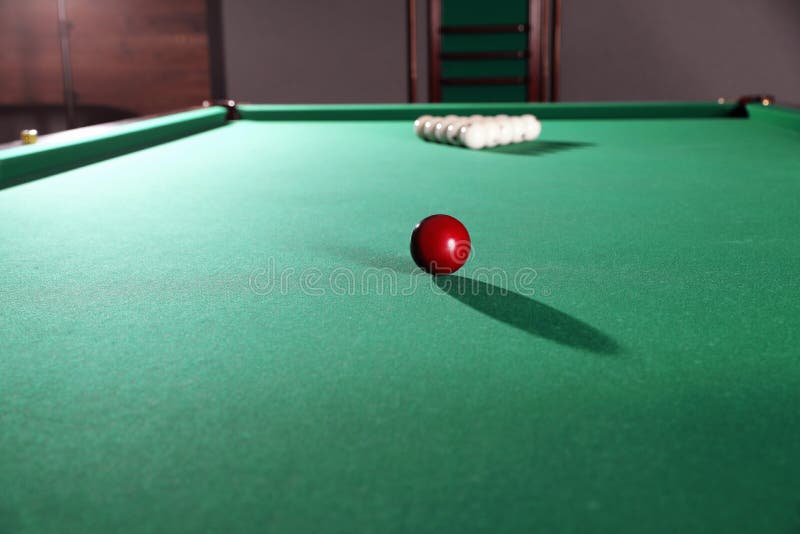 Billiard Table with Wooden Cues, Rack and Balls on White Background ...