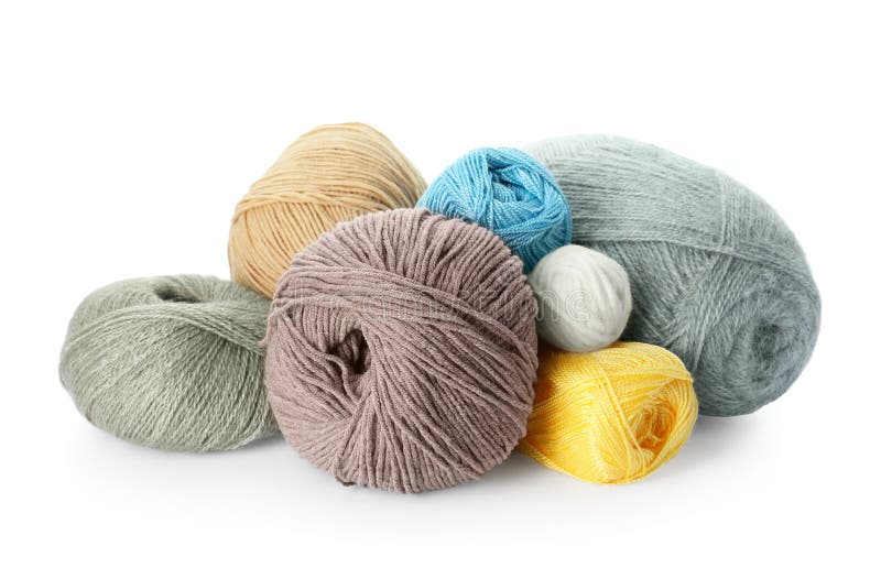 Different Balls of Woolen Knitting Yarns on White Background Stock ...