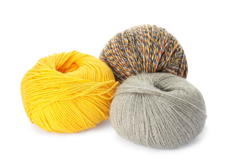 Different Balls of Woolen Knitting Yarns on White Background Stock ...