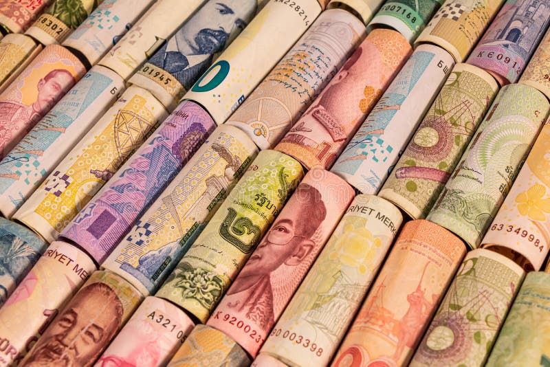 Different Banknotes from Various Countries on Rolls Stock Photo - Image ...