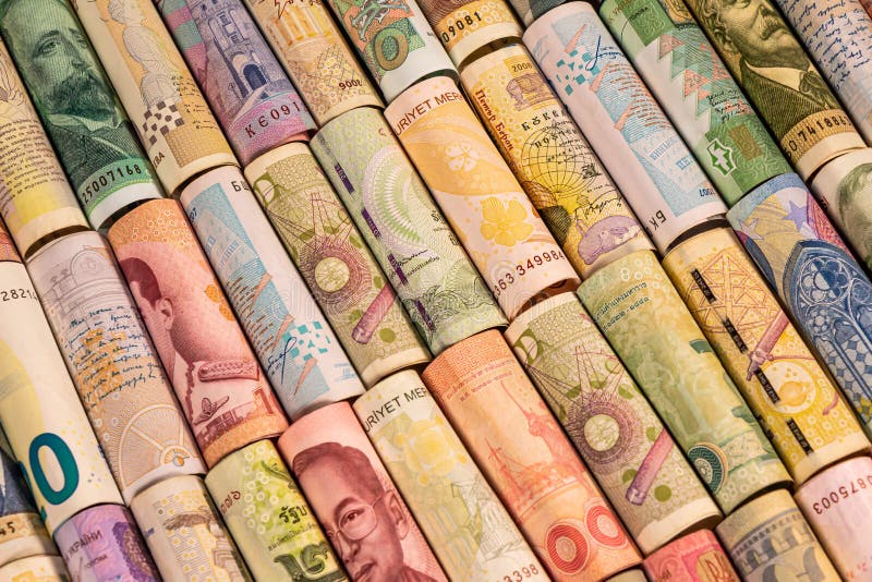 Different Banknotes from Various Countries on Rolls Stock Image - Image ...