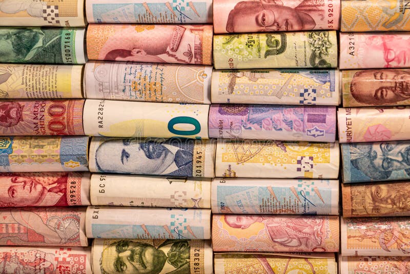 Different Banknotes from Various Countries on Rolls Stock Image - Image ...