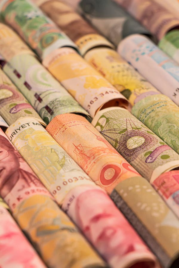 Different Banknotes from Various Countries on Rolls Stock Photo - Image ...