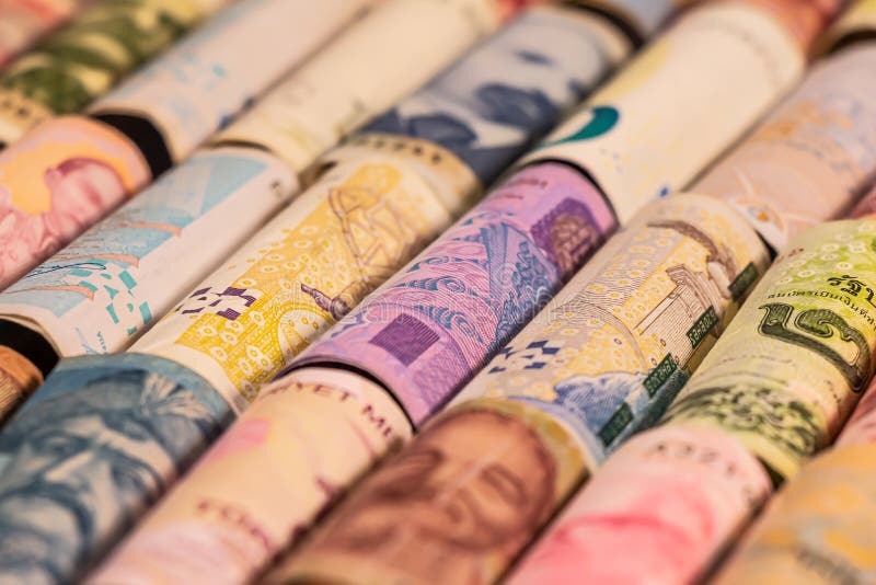Different Banknotes from Various Countries on Rolls Stock Photo - Image ...
