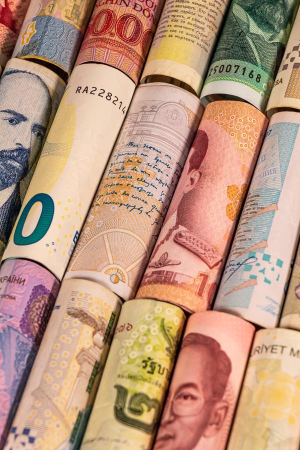 Different Banknotes from Various Countries on Rolls Stock Image - Image ...
