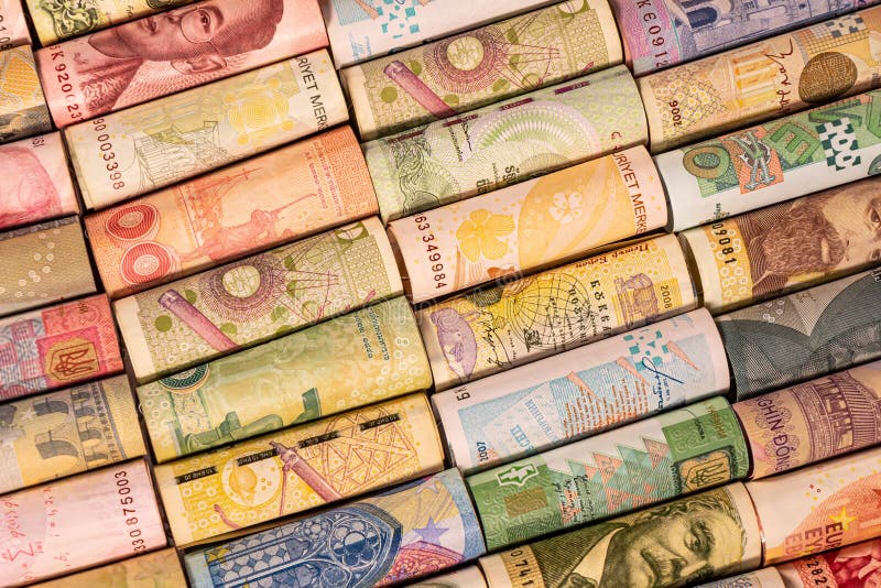 Different Banknotes from Various Countries on Rolls Stock Photo - Image ...