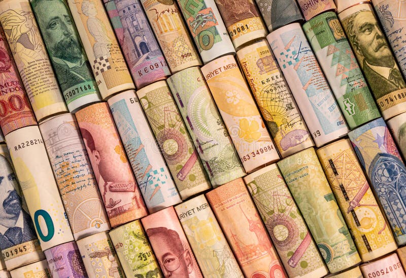 Different Banknotes from Various Countries on Rolls Stock Photo - Image ...