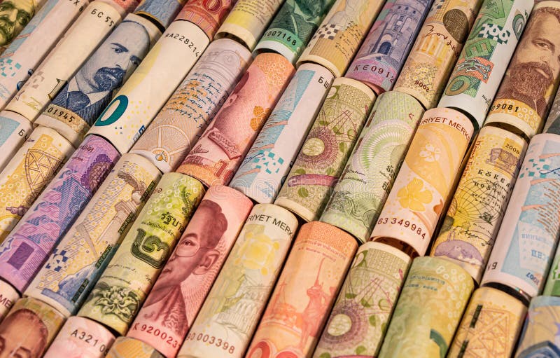 Different Banknotes from Various Countries on Rolls Stock Image - Image ...