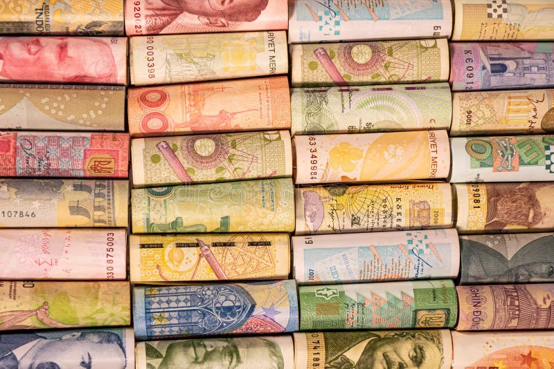 Different Banknotes from Various Countries on Rolls Stock Photo - Image ...