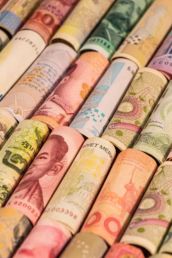 Different Banknotes from Various Countries on Rolls Stock Photo - Image ...
