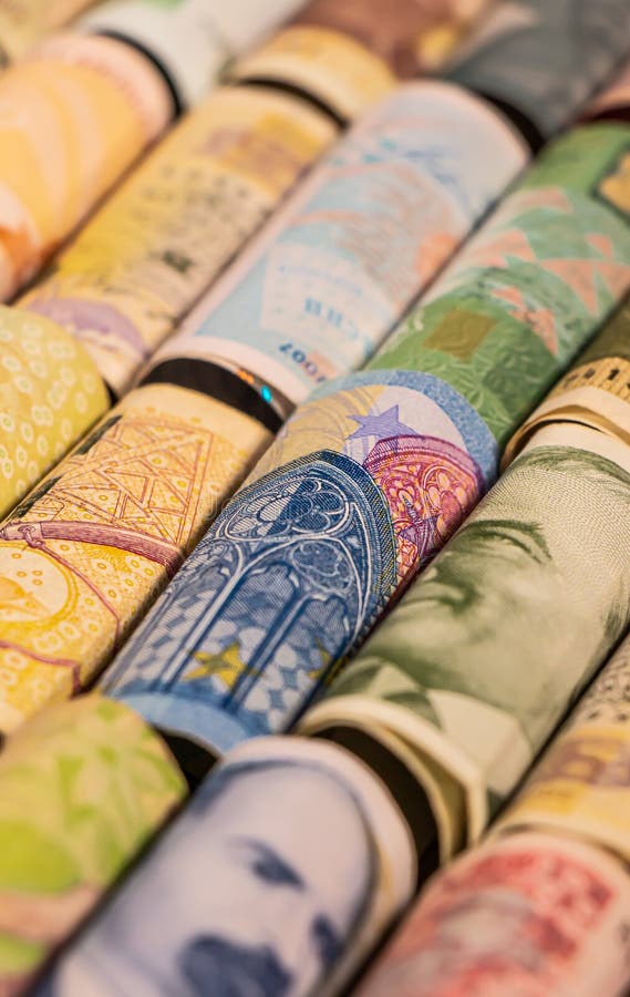 Different Banknotes from Various Countries on Rolls Stock Image - Image ...
