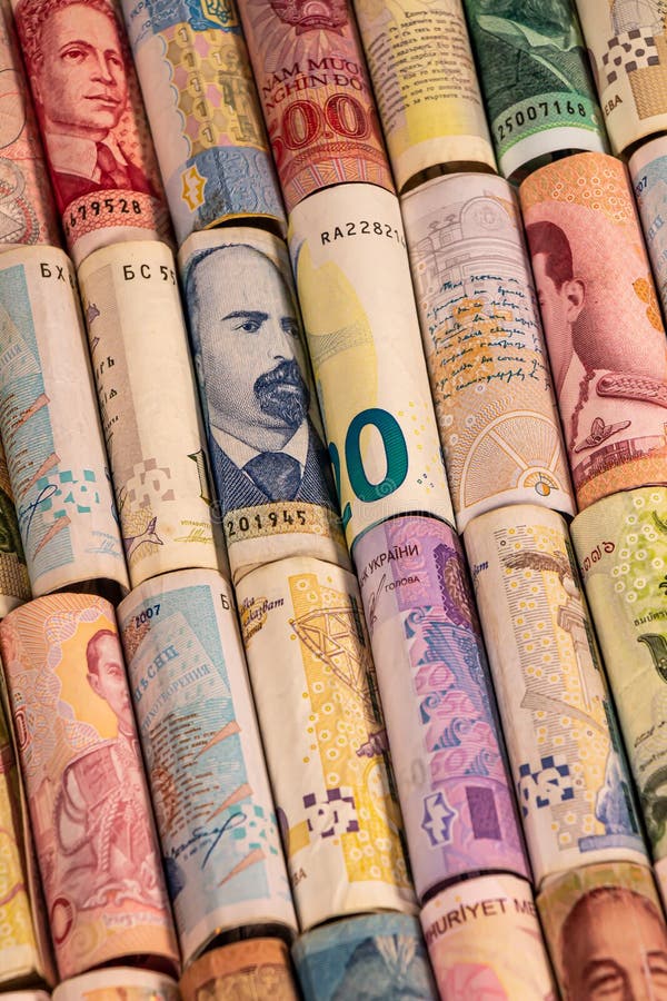 Different Banknotes from Various Countries on Rolls Stock Photo - Image ...