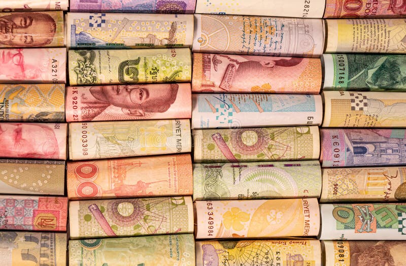 Different Banknotes from Various Countries on Rolls Stock Image - Image ...