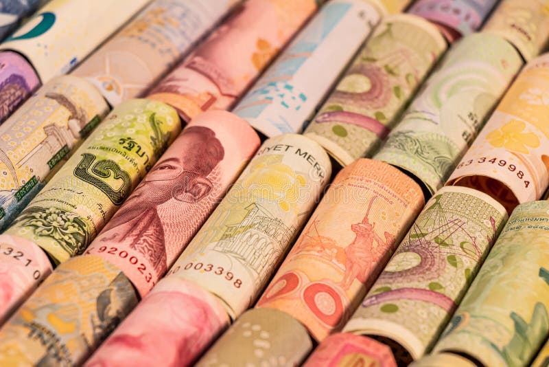 Different Banknotes from Various Countries on Rolls Stock Image - Image ...