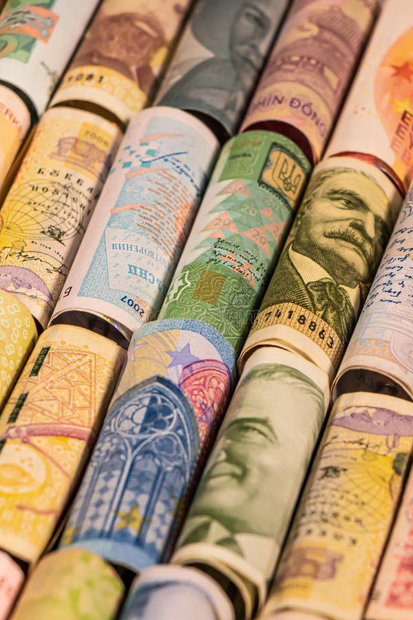 Different Banknotes from Various Countries on Rolls Stock Photo - Image ...