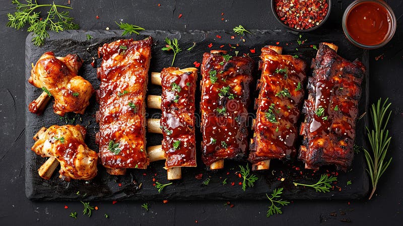 Different Bbq Ribs and Chicken , Simmetrical Ordered Food, As a Pattern ...