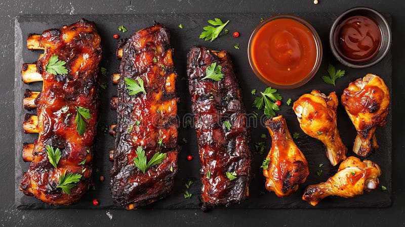 Different Bbq Ribs and Chicken , Simmetrical Ordered Food, As a Pattern ...