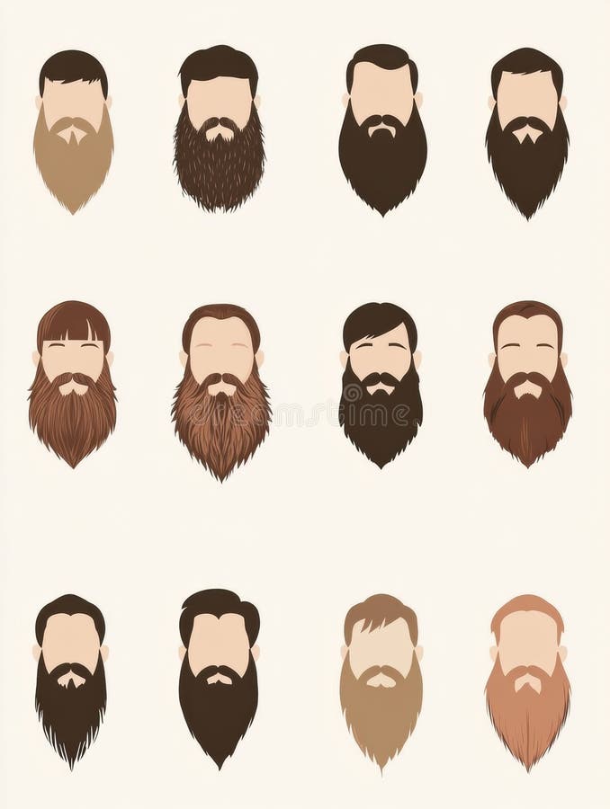 Different Beard Styles Illustrated in Flat Design on a Neutral ...