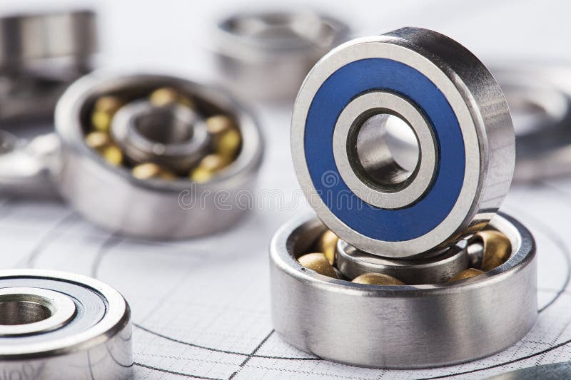 Different Bearings on Blue Print Background. Part of Mechanism Stock ...