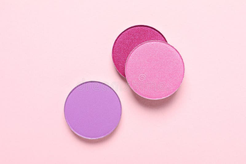 Different Beautiful Eye Shadows on Pink Background, Flat Lay Stock ...