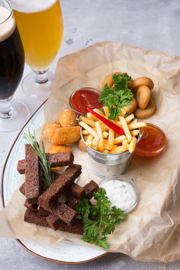 Different Beer Snacks Served on a Platter Stock Photo - Image of ...