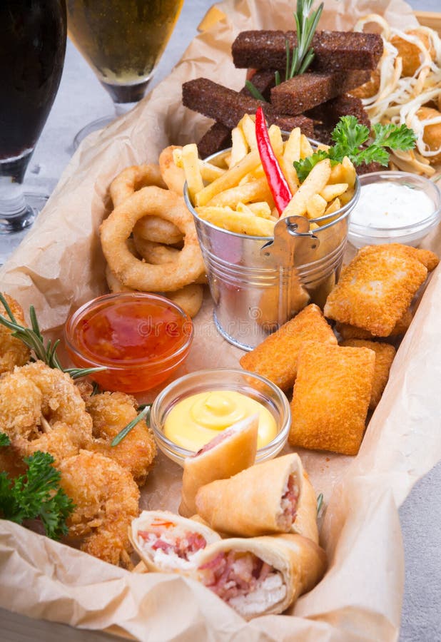 Different Beer Snacks Served on a Platter Stock Image - Image of french ...