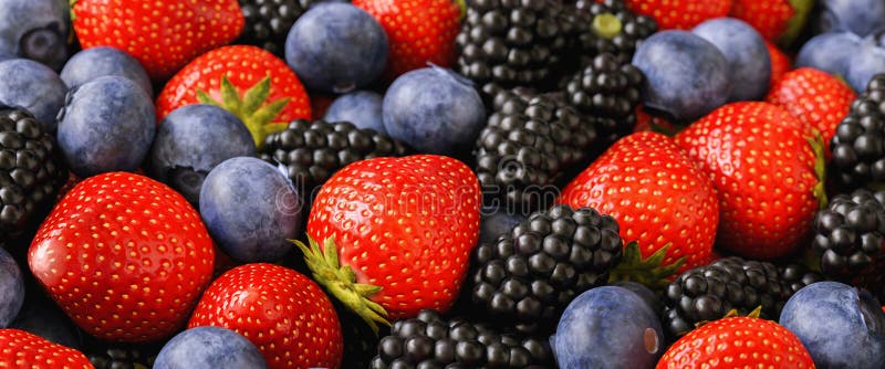 Different Berries and Fruits Strawberries, Blueberries and Blackberries ...