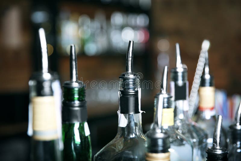 Different Beverages on Bar Counter Stock Image - Image of empty ...