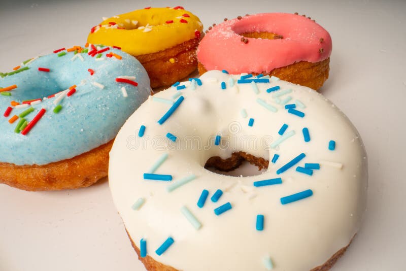 Different Big Donuts with Glaze. Assortment of Various Colorful Donuts ...