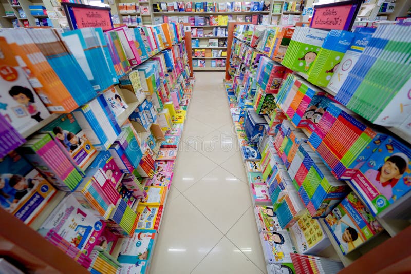 Different Books Lying on the Shelves in the Book Store Stock Image ...