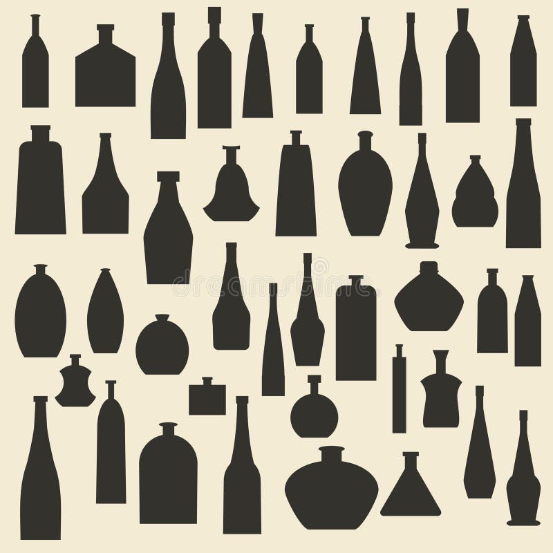 Different Bottle Types Silhouette Icon Set Stock Vector - Illustration ...