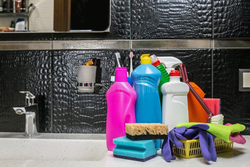 Different Bottles of Detergents and Cleaning Agents for Cleaning the ...