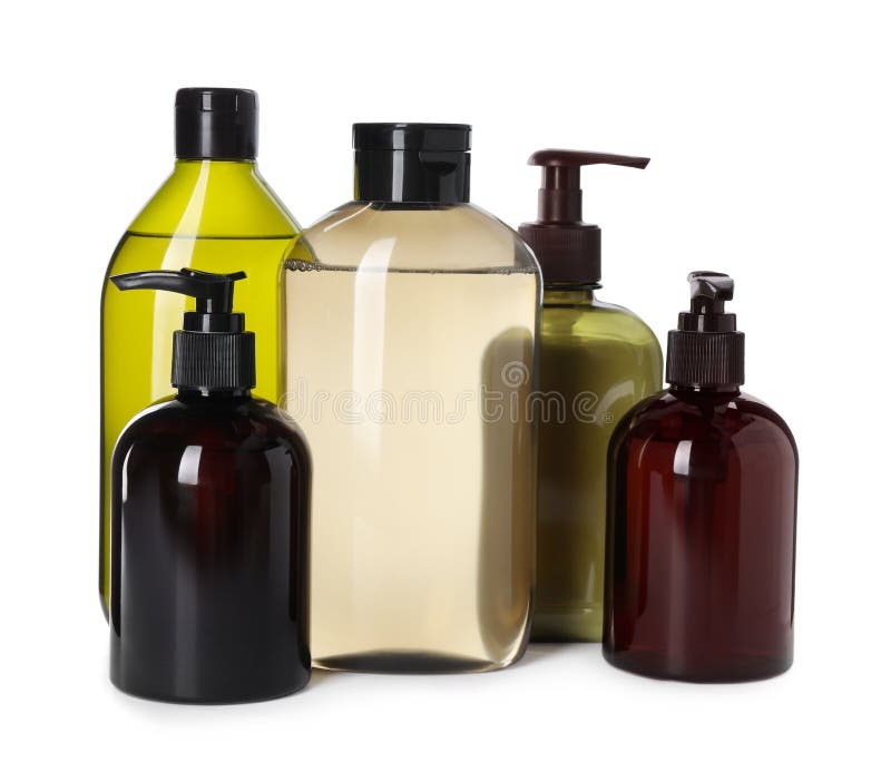 Different Bottles of Shampoo on White Background Stock Photo - Image of ...