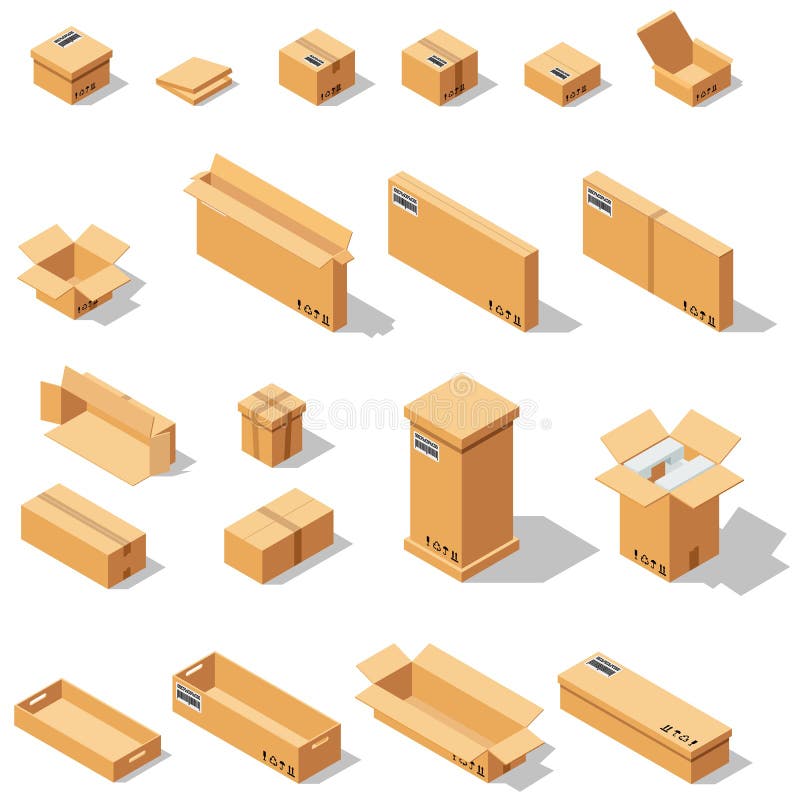 Different Box Vector Isometric Icons Isolated Move Service or Gift ...