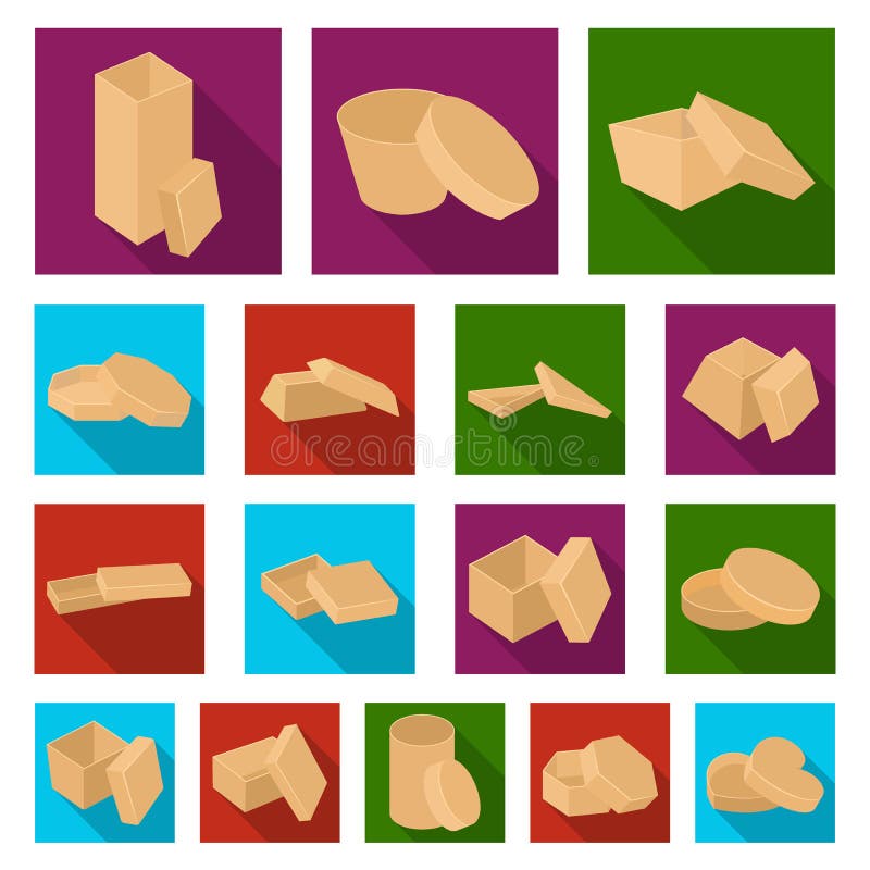 Different Boxes Flat Icons in Set Collection for Design.Packing Box ...
