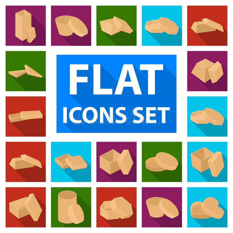 Different Boxes Flat Icons in Set Collection for Design.Packing Box ...