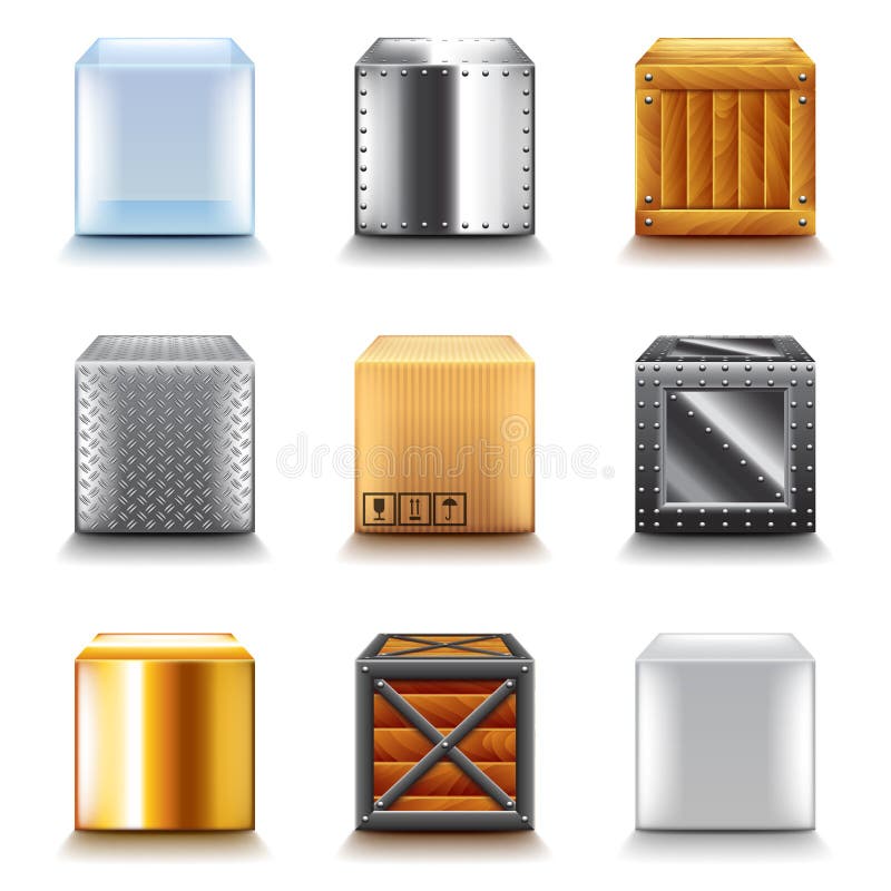 Different Boxes Icons Vector Set Stock Vector - Illustration of wood ...