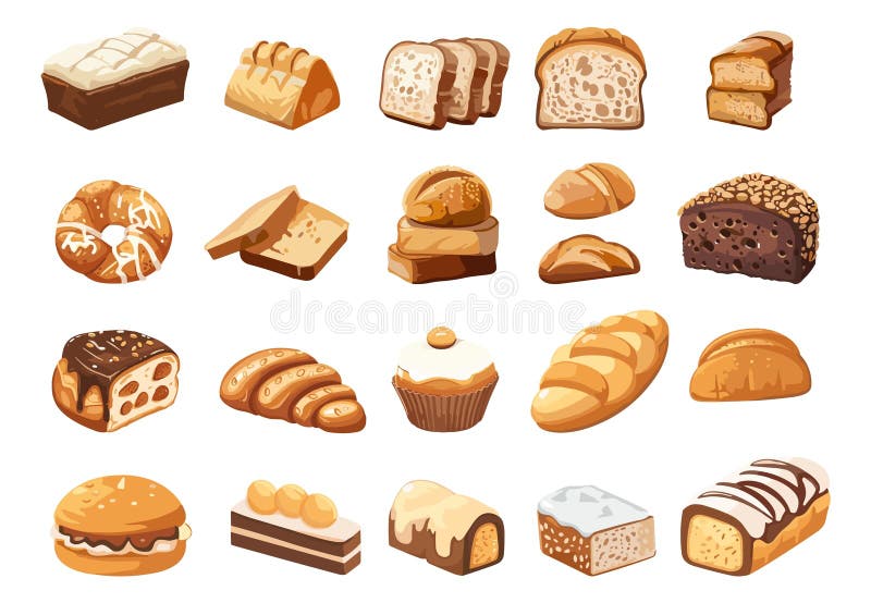Different Bread and Bakery Items. Cartoon Style Stock Vector ...